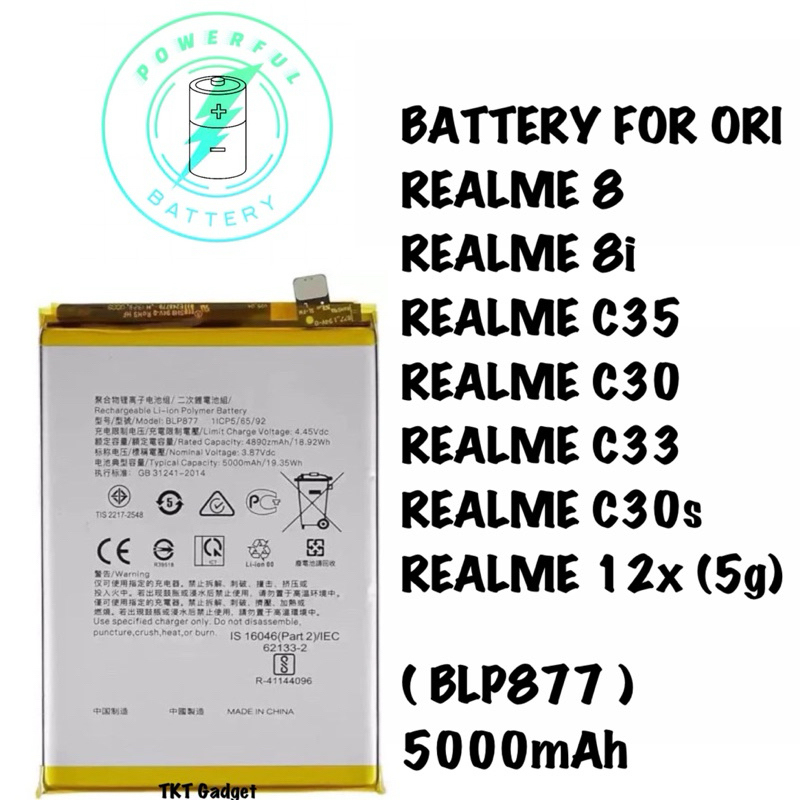 COMPATIBLE BATTERY FOR ORI REALME 8 / 8i / C35 / C30 / C33 / C30s / 12x ...