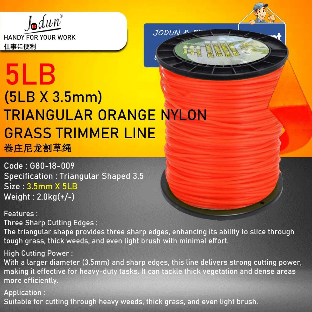 JODUN BRAND 5.0LB X 3.5mm Triangular Orange Grass Cutter Nylon Trimmer ...