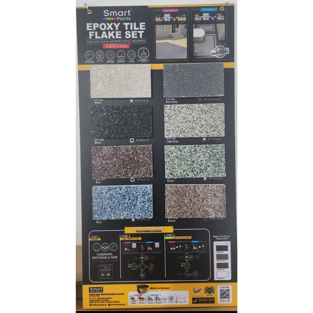 New DIY packing SMART paint EPOXY TILE FINISH COMPLETE SET (PRIMER + TOPCOAT + FLAKE + ANTI-SLIP ...
