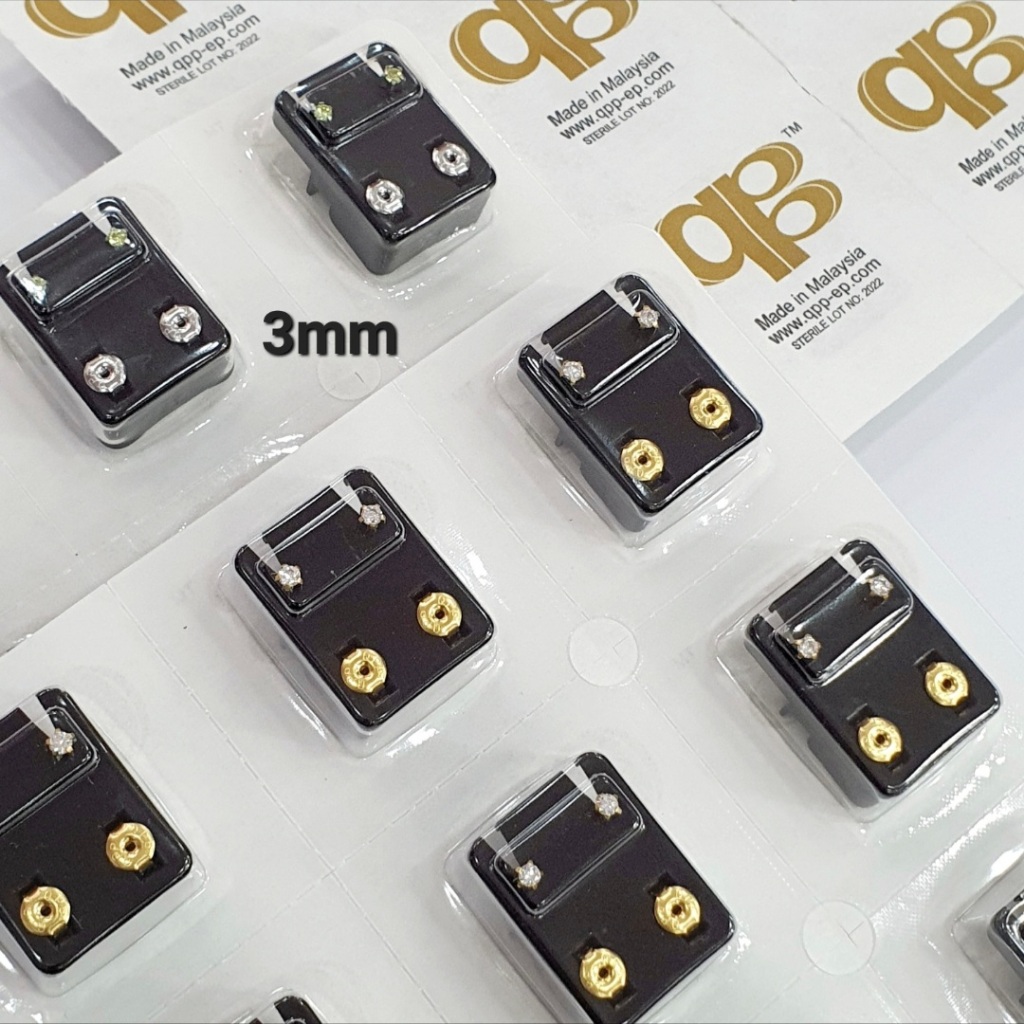 READY STOCK 】( 1 PAIR ) ( 3MM ) ( STAINLESS STEEL / GOLD PLATED ) QPP ...