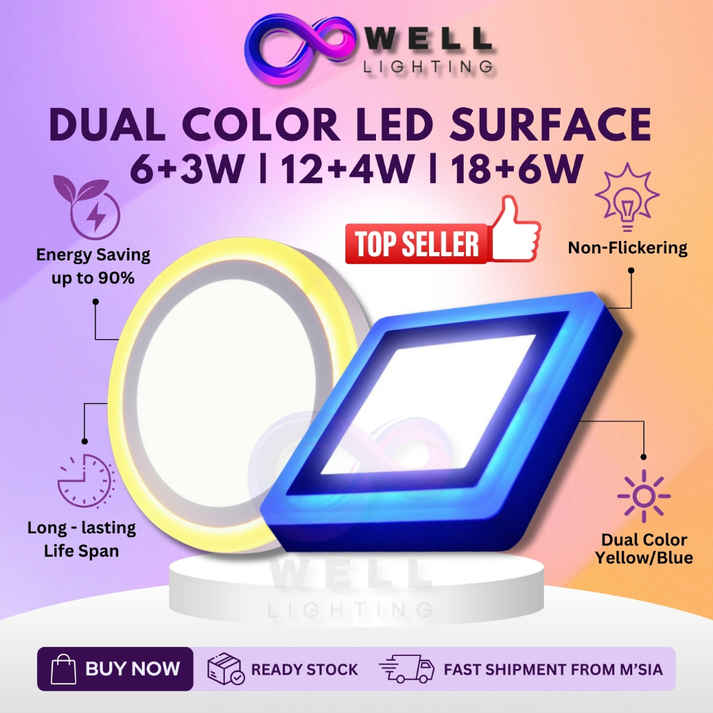 Lampu Siling 3 Mod 3 Warna LED Surface Downlight 3 Mode 3 Color 12W 18W ...