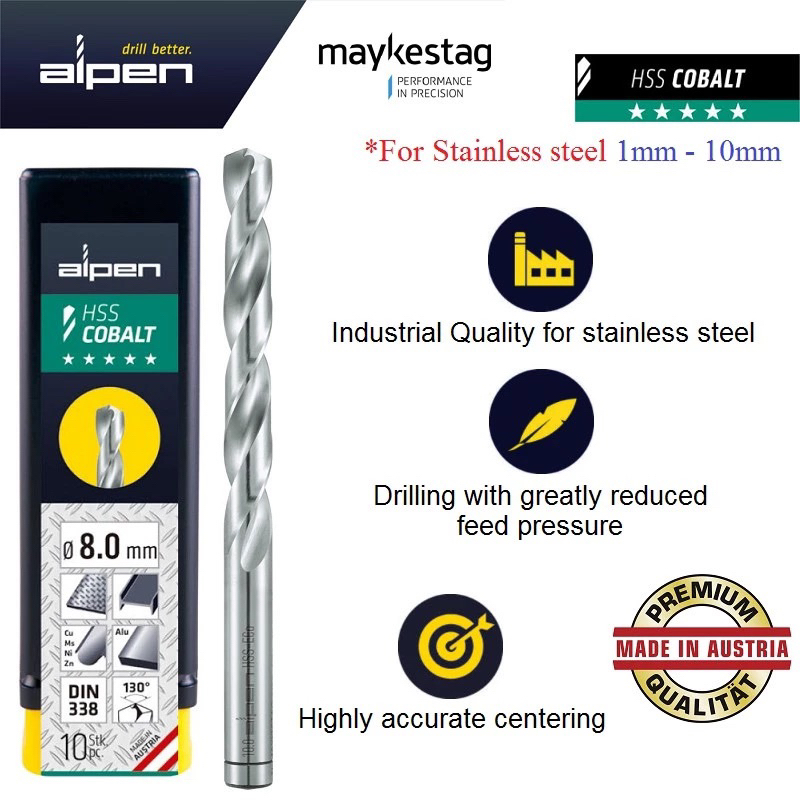ALPEN HSS Cobalt Drill Bit A613 Stainless Steel (1mm-10mm) | Shopee ...