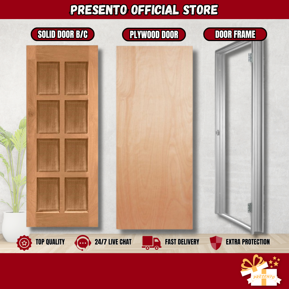 Solid Wooden Door B/C Plywood Door Steel Door Frame Pintu Solid 8 Petak ...