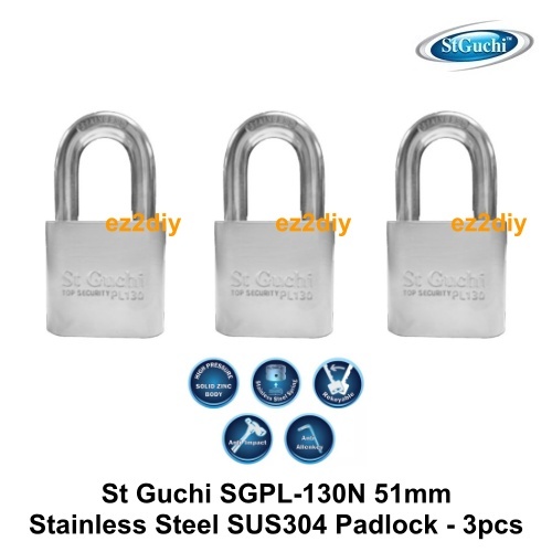 St Guchi SGPL-130N 51mm Stainless Steel SUS304 Padlock - 3pcs | Shopee ...