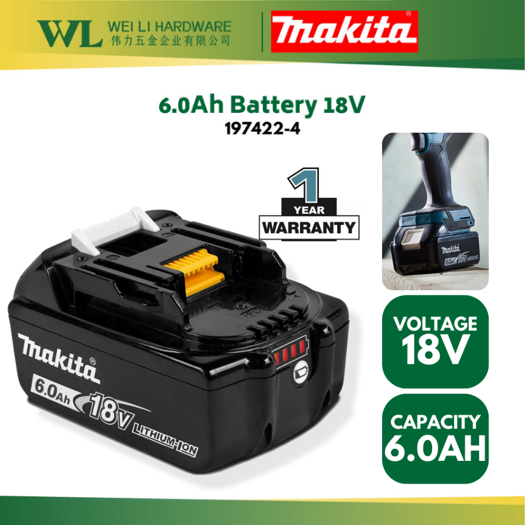 MAKITA Original BL1860B 6.0ah Litium-Ion Battery 18V 197422-4 (1Year Warranty) - 100% Authentic ...