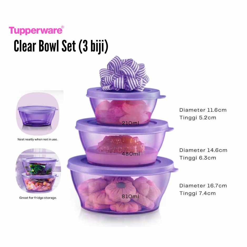 Tupperware Clear Bowl Bekas Kedap Udara Water Tight and Airtight Stackable Food Container ...