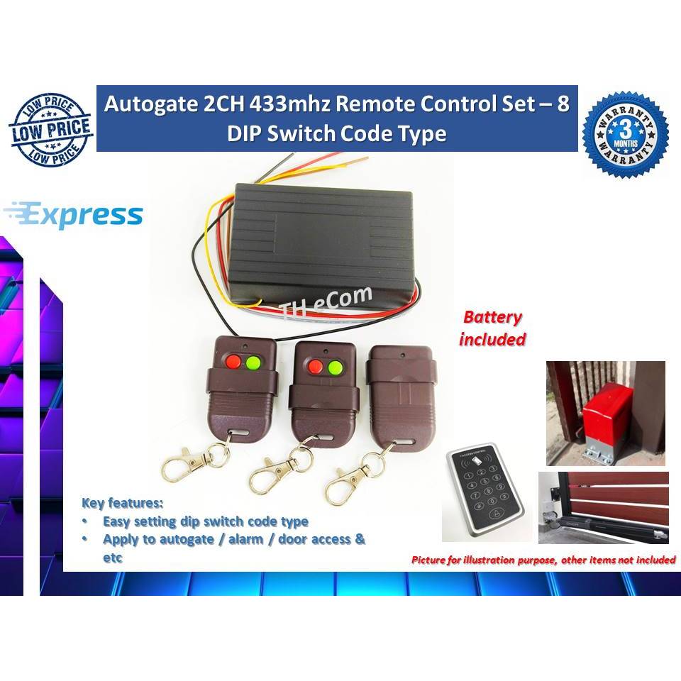 Autogate Door Wireless Remote Control Set - 2 Channel 433mhz Dip Switch ...