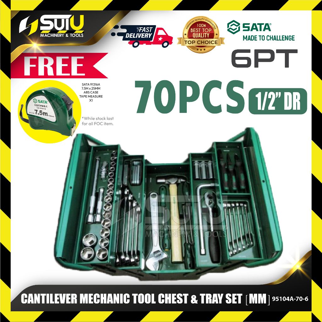 SATA 95104A-70-6 / 95104A706 70PCS 1/2" Cantilever Mechanic Tool Chest ...