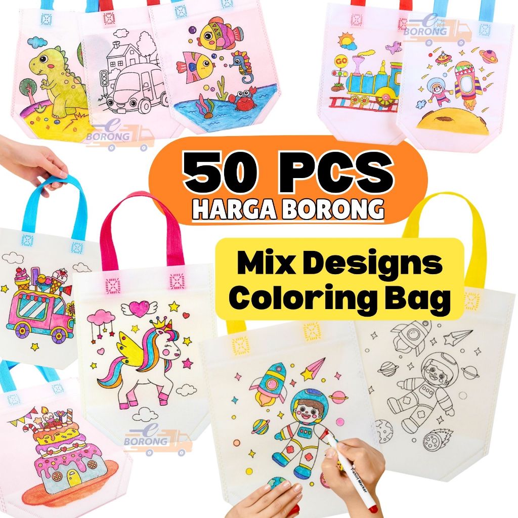 BORONG【50 pcs】Goodies Bag Gift Bag Coloring Kids Birthday Party ...