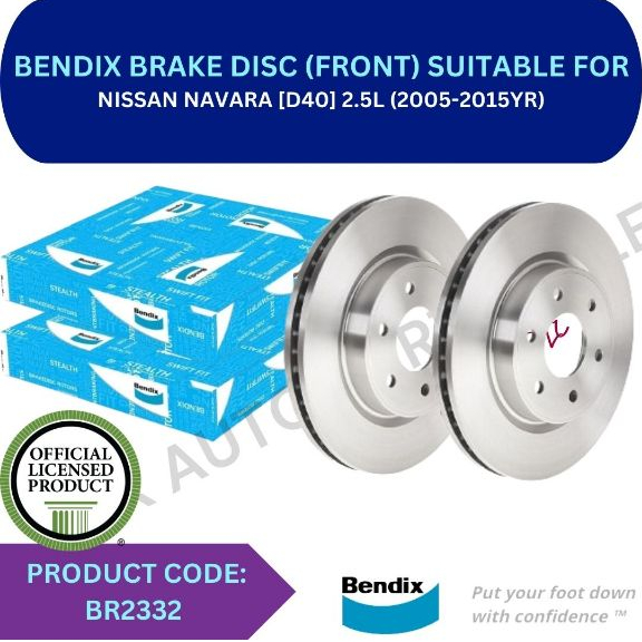 BENDIX GENUINE DISC BRAKE ROTOR (FRONT) FOR NISSAN NAVARA [D40] 2.5L (2005-2015YR) (296MM ...