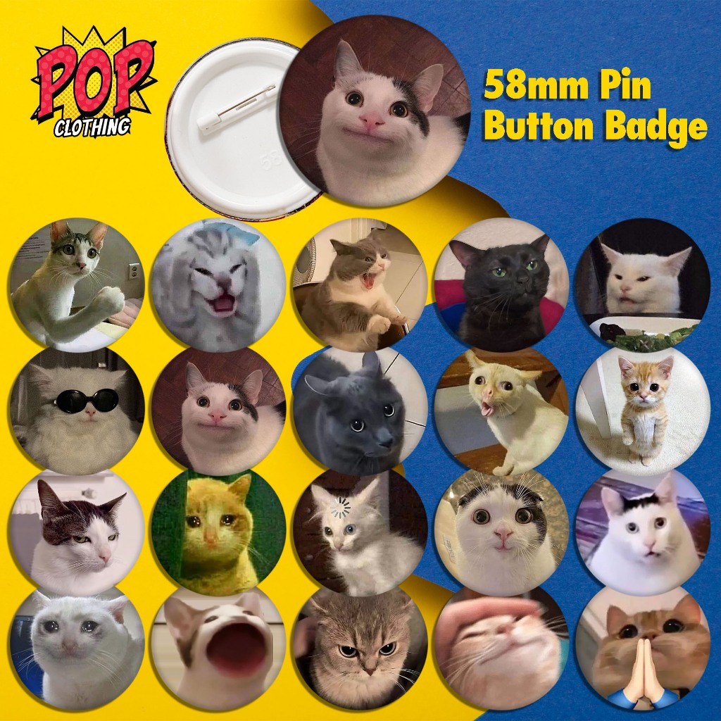 Cat Memes Graphic Designs 58mm Button Badge with Pin (P201-P220 ...