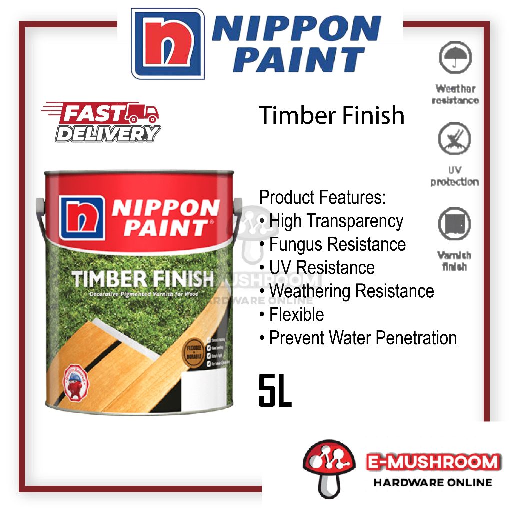 5L Nippon Paint Timber Finish Cat Varnish Kayu For Exterior and ...