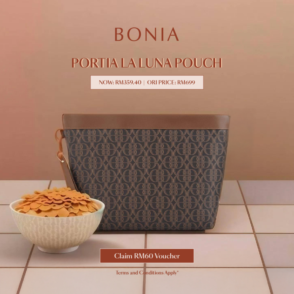 Bonia Brown Portia La Luna Monogram Pouch | Beg Kecil | Shopee Malaysia