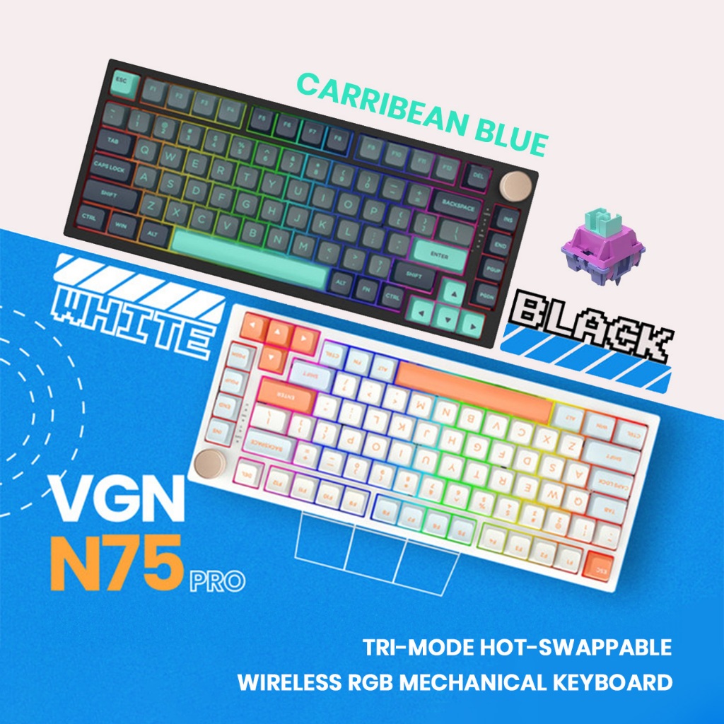VGN N75 PRO TRI-MODE HOT-SWAPPABLE RGB MECHANICAL KEYBOARD - STEAM WAVE PRO (CARRIBEAN BLUE ...