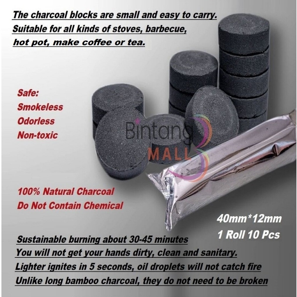 Galaxy Flammable Charcoal, Size 40mm*12mm, 10 Tablets a Roll, Suitable ...