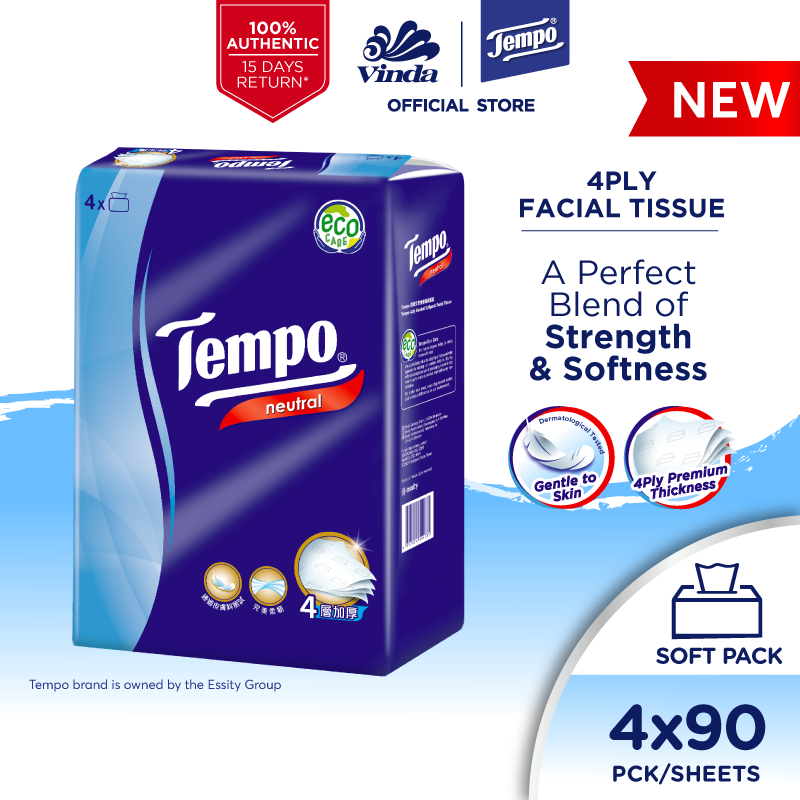 Tempo Soft Pack Facial Tissue 4ply Neutral Limited Edition (4x90s ...
