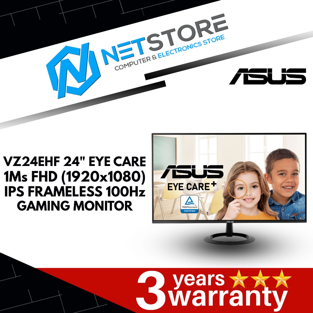ASUS VZ24EHF 24" EYE CARE 1Ms FHD (1920x1080) IPS FRAMELESS 100Hz ...