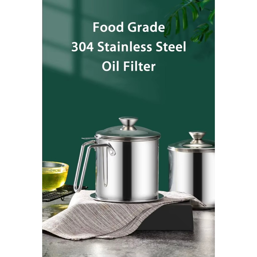 304 Stainless Steel Oil Filter Pot with Strainer Large Capacity 1.8L ...