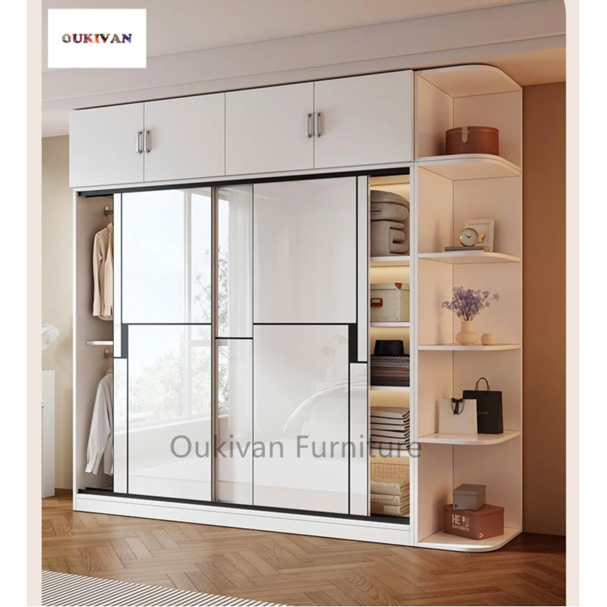 New Sliding Wardrobe Creamy Almari Pakaian Baju With Top Cabinet Side ...