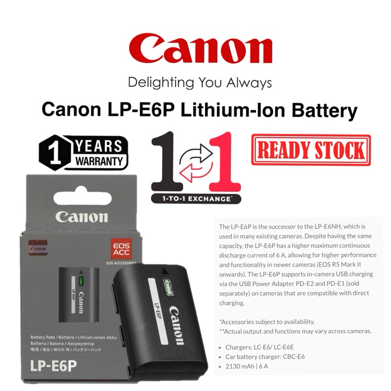 CANON LP-E6P LITHIUM-ION RECHARGEABLE BATTERY 2130 MAH FOR CANON EOS R5 ...