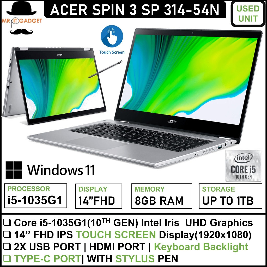 Acer Spin 5 SP 513-54N/SP314-54N/Swift SF314-57 Core i5-10th Gen 13.3" 2K Touch UPTO 1TB WIN 11 ...