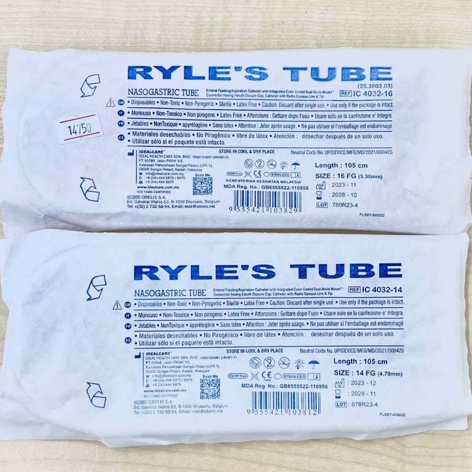 Medical Grade PVC Nasogastric Ryles Tube / Feeding Tube Size 14 FG & 16 ...
