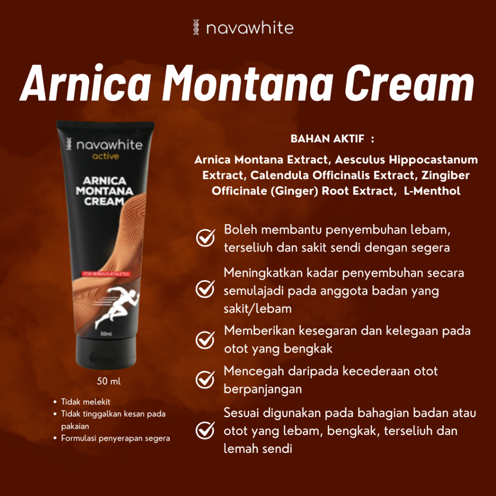 NAVAWHITE Arnica Montana Cream 50ml – Krim Sakit Otot, Lebam, Bengkak ...