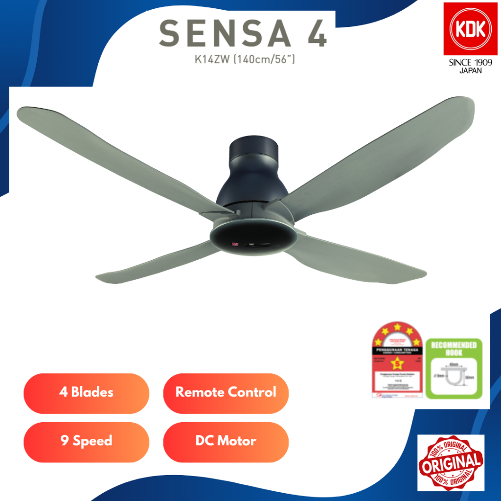 KDK K14ZW KIPAS SILING CEILING FAN DC MOTOR 4 BLADE WITH REMOTE CONTROL ...