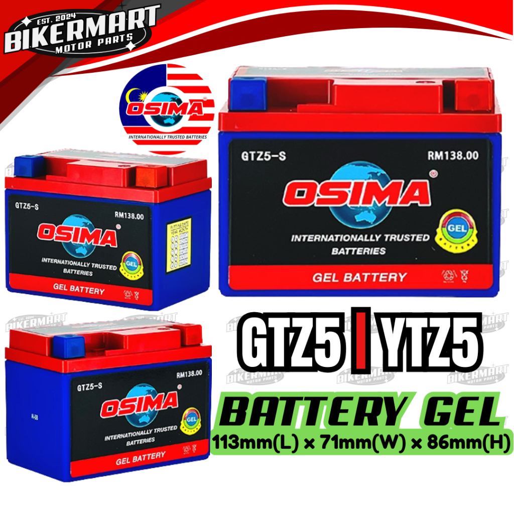 OSIMA GTZ5S-BS GEL BATTERY MOTORSIKAL 12V5AH BATERI GTZ5 GTZ5S YTZ5 ...