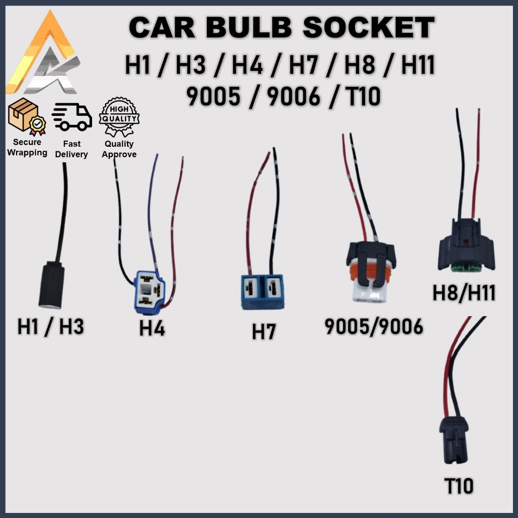 Car Headlight Bulb Socket Adapter Wiring Harness H1 H3 H4 H7 H8 H11 ...