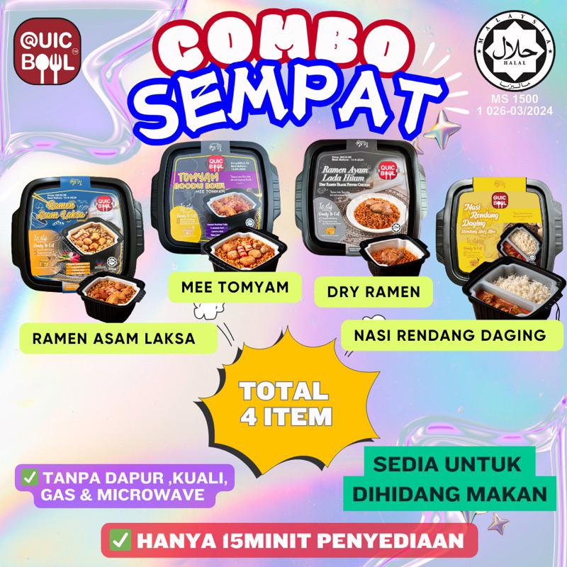 QUICBOWL [COMBO SEMPAT] MeeTomyam , Asam Laksa ,DRY Ramen ,Nasi Rendang ...