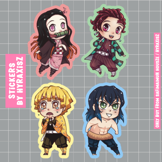 Sticker: Tanjiro, Nezuko, Zenitsu & Inosuke from Anime Demon Slayer ...