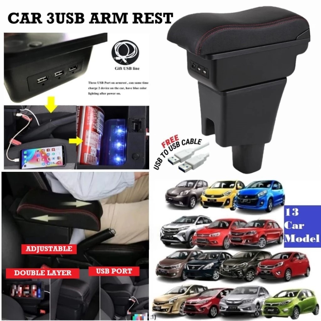Car Arm Rest Usb Armrest Console Storage Box Organizar Axia Bezza Viva ...