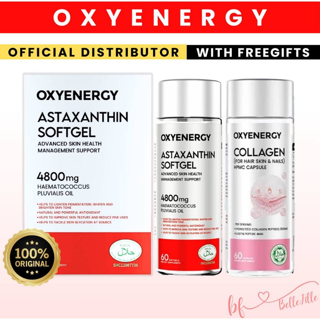 OXYENERGY COLLAGEN + ASTAXANTHIN Supplement (with Freegifts) Antioxidant Anti Aging Brightening ...