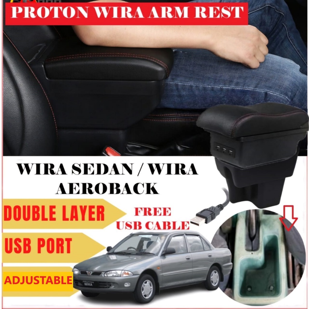 Car Arm Rest Wira Armrest Console Box Organizer Storage Seat Cushion ...