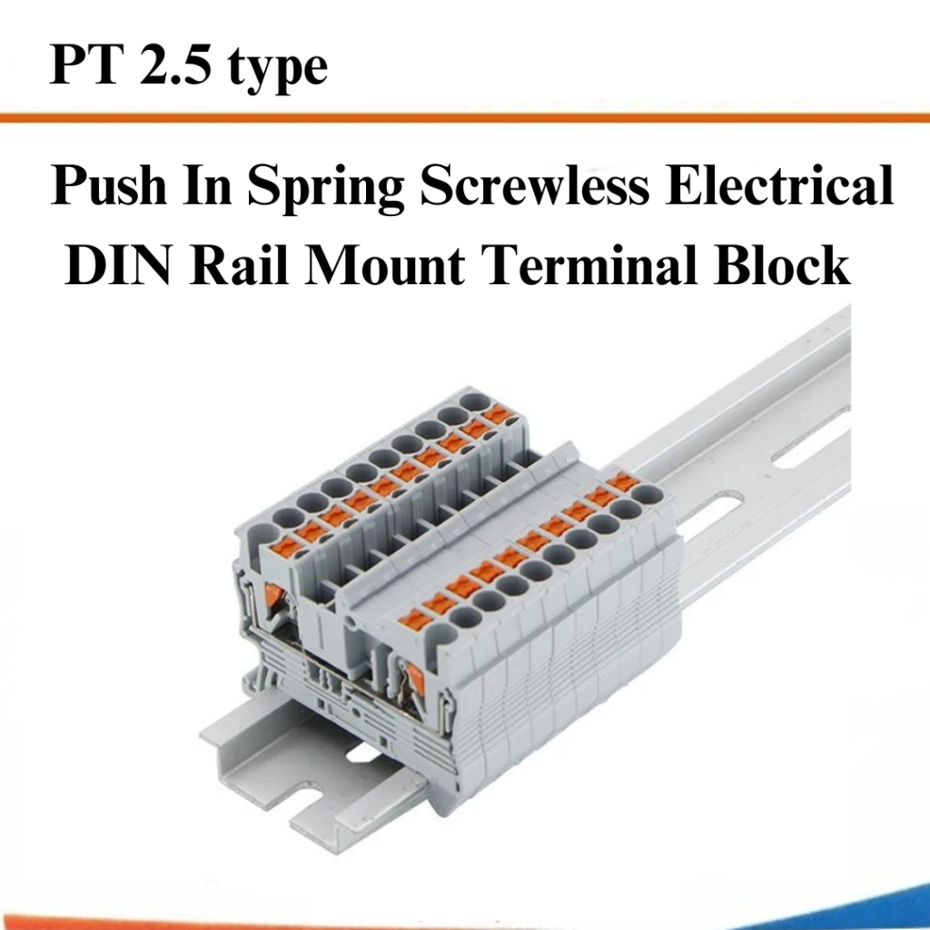 DIN Rail Mount Terminal Blocks PT 2.5 Push In Spring Screwless ...
