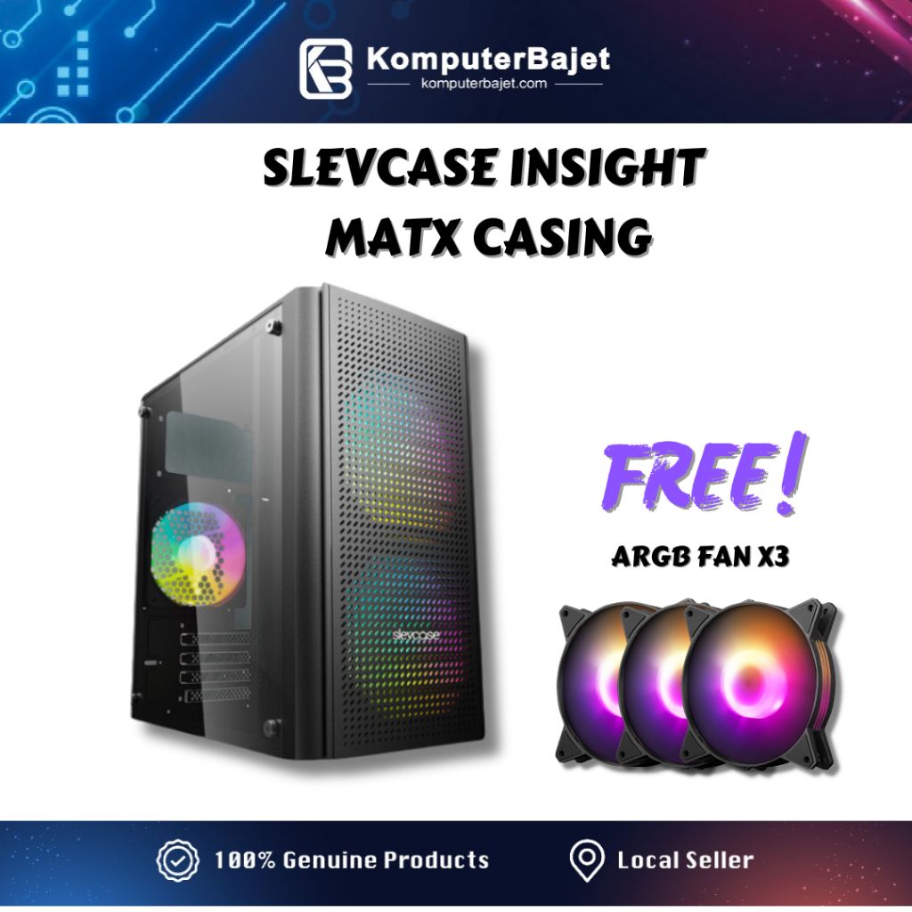SLEV RGB GAMING ATX MATX CASING ARGB LED FAN PC INSIGHT CASING GLIDER ...