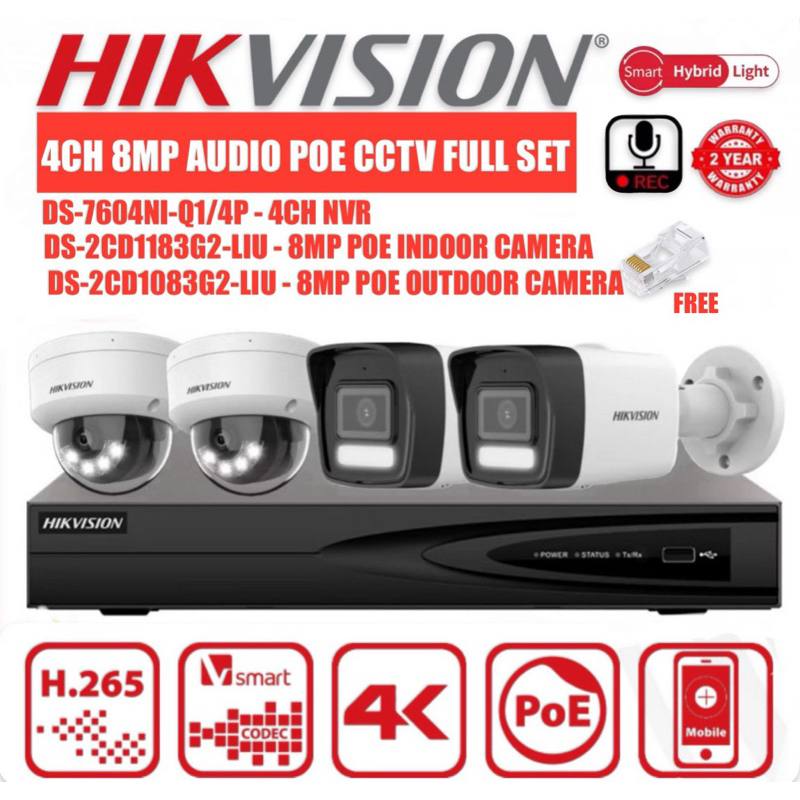 HIKVISION 4CH 8.0MP DS-7604NI-Q1/4P NVR + 4 PoE 4K CAMERA CCTV IP ...