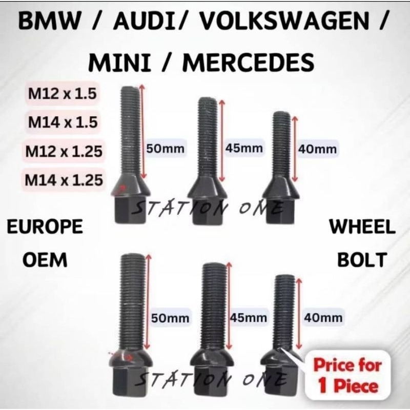Mercedes/Bmw/Audi/Volkswagen/Mini/Extended Wheel Bolts Skru Tayar Rim ...