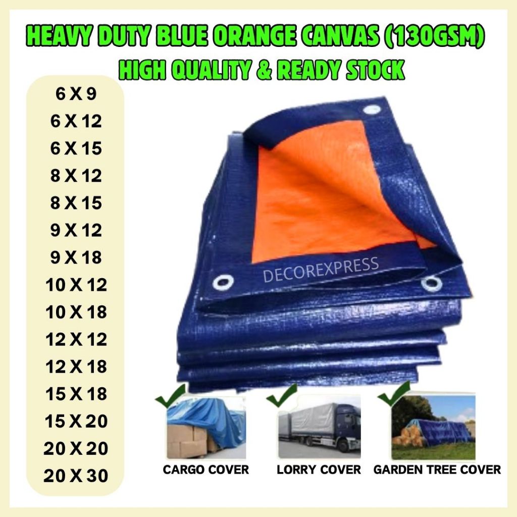 Heavy Duty Blue Orange Canvas | PE Tarpaulin Sheet | Kanvas Biru Orange ...