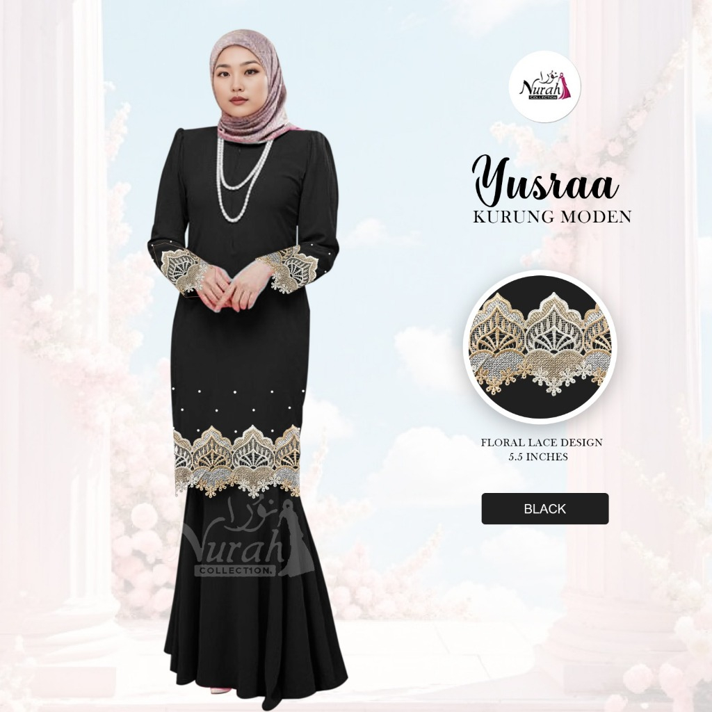 High Quality Baju Kurang Yusara Long Baju With Floral Lace And Batu ...