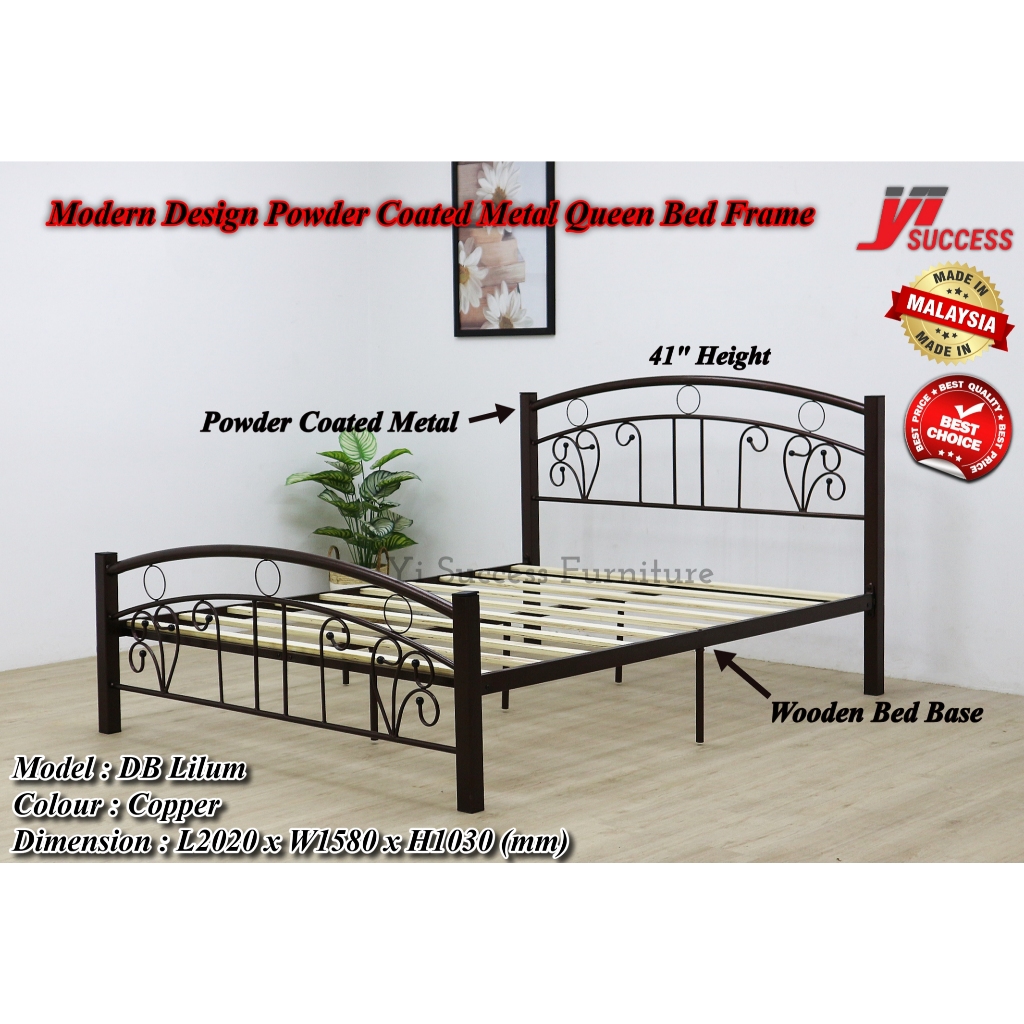 Yi Success Lilium Metal Queen Bed Frame / Wooden Base Metal Queen Bed ...