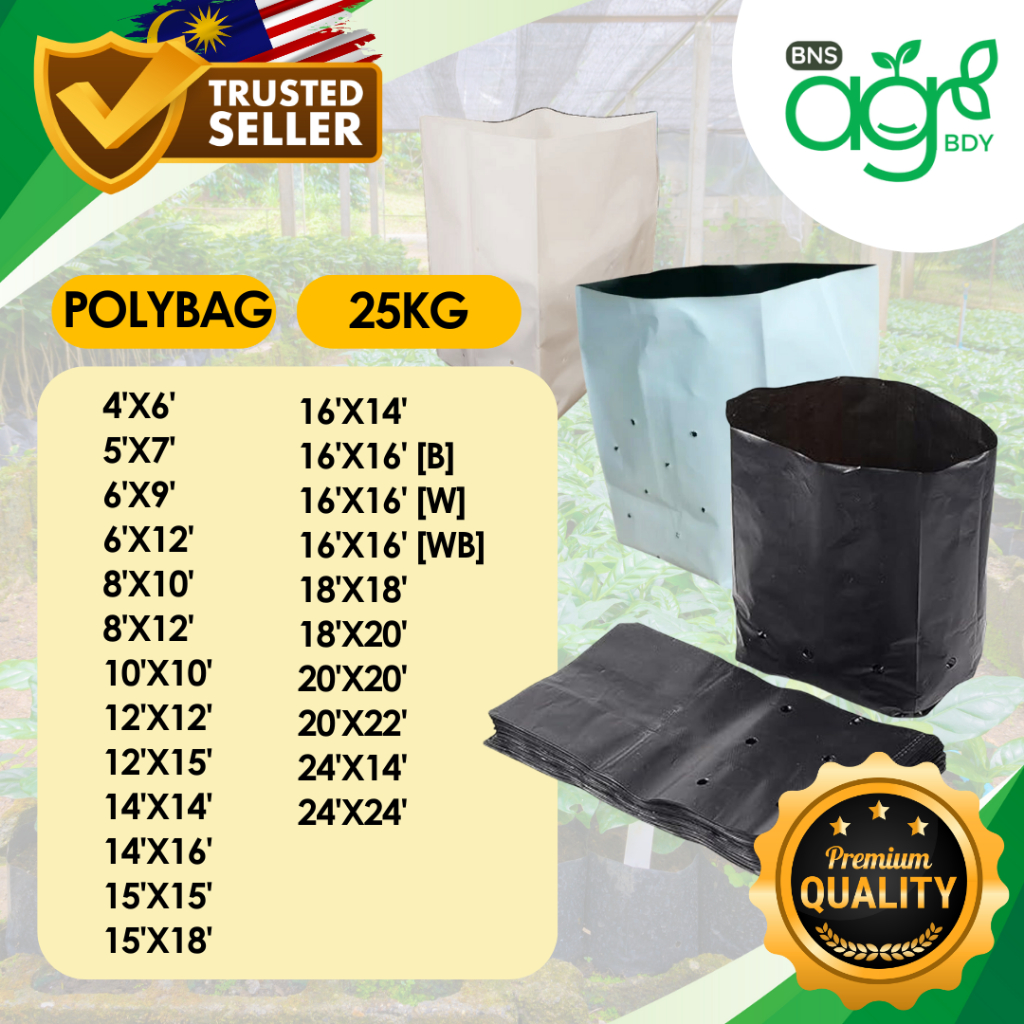 25kg [1 Guni] AgroBuddy Polibeg Hitam Tebal Polibag Nurseri Fertigasi ...