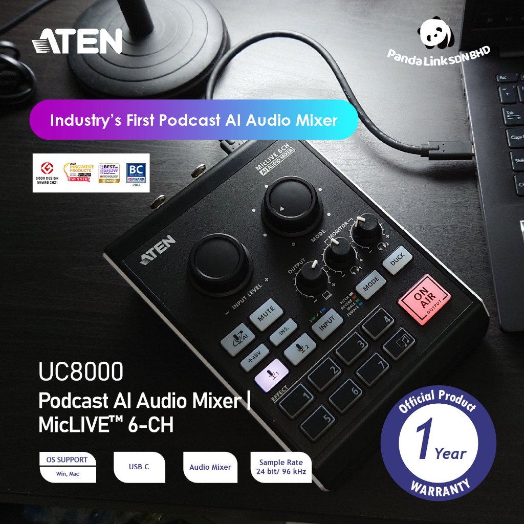 ATEN UC8000 Podcast AI Audio Mixer | MicLIVE™ 6-CH for Podcasting ...