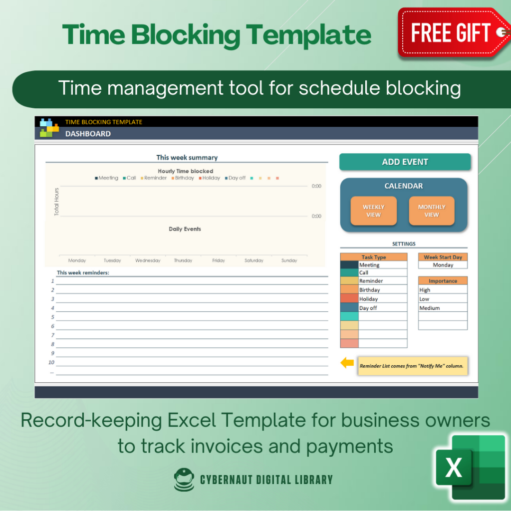 Excel Template - Time Blocking Calendar Template Excel (Free 12-in-1 ...