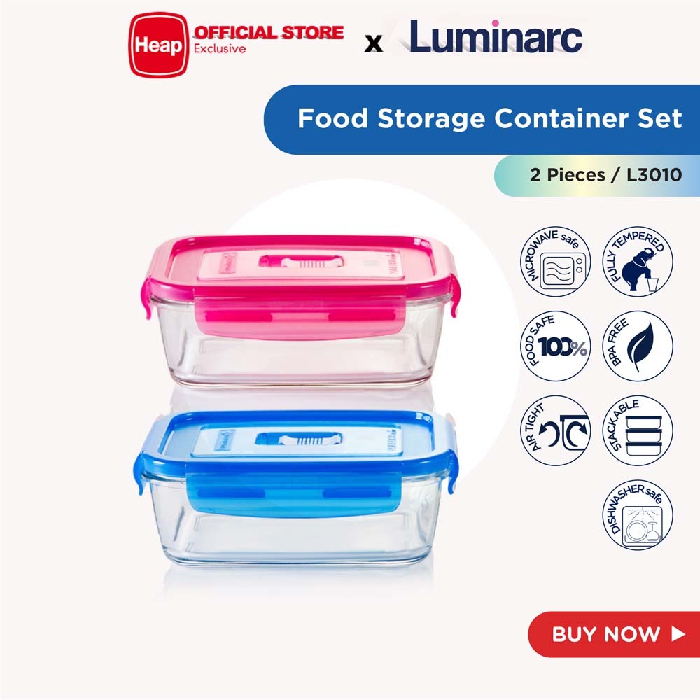 Luminarc 2Pcs Pure Box Active Rect Food Storage Container Set (820ML ...