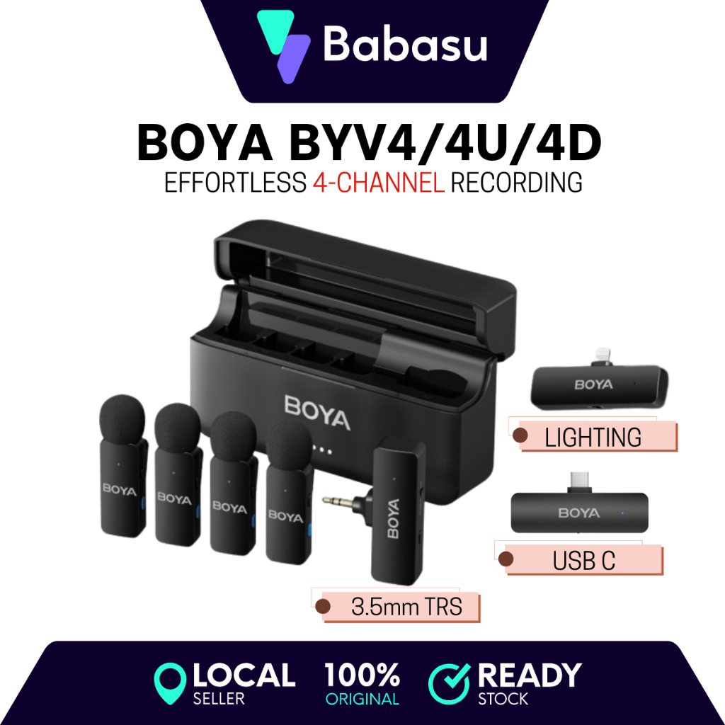 BOYA BY-V4/V4D/V4U 4-Channel Lavalier Lapel Wireless Microphone for iP/USB-C/Tablet/Laptop ...