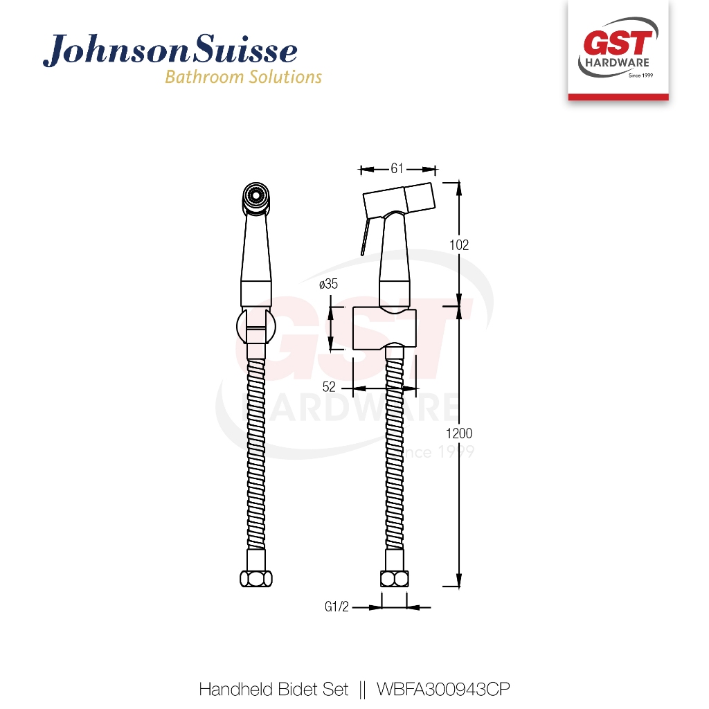 Johnson Suisse Bidet Spray Set 1.2M Toilet Bidet Spray Hand Bidet Spray ...