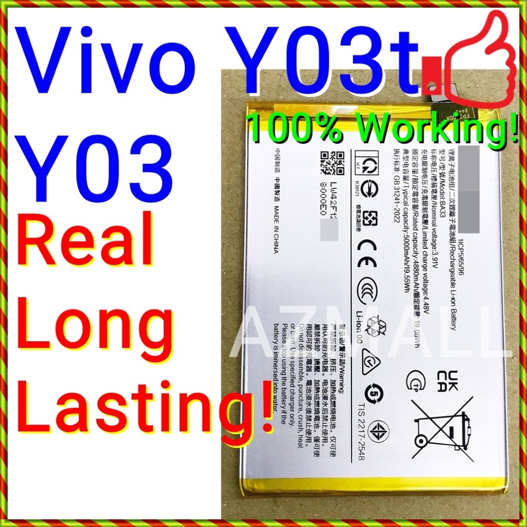 (15W Fast Charge) NEW ORI Long Lasting Stable Battery BA33 for Vivo ...