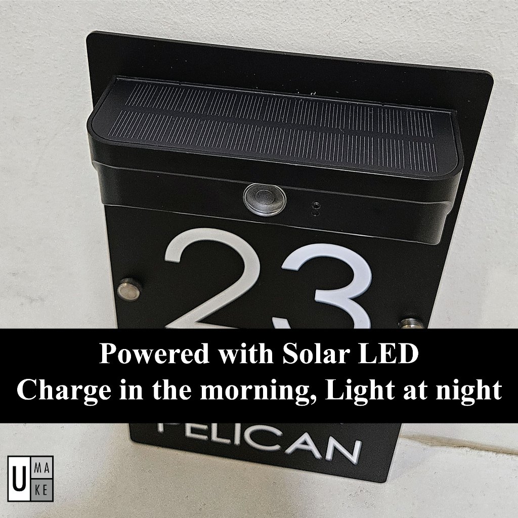 (SOLAR + LED) Customize SOLAR HOUSE NUMBER PLATE Doorplate Number Light ...